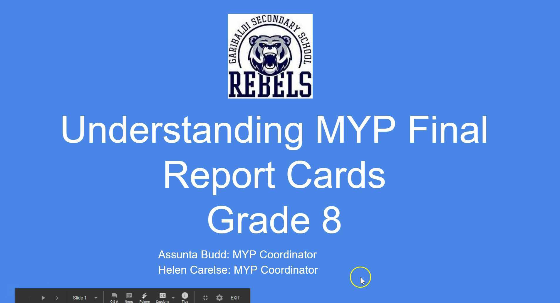 MYP Report Cards Grade 8