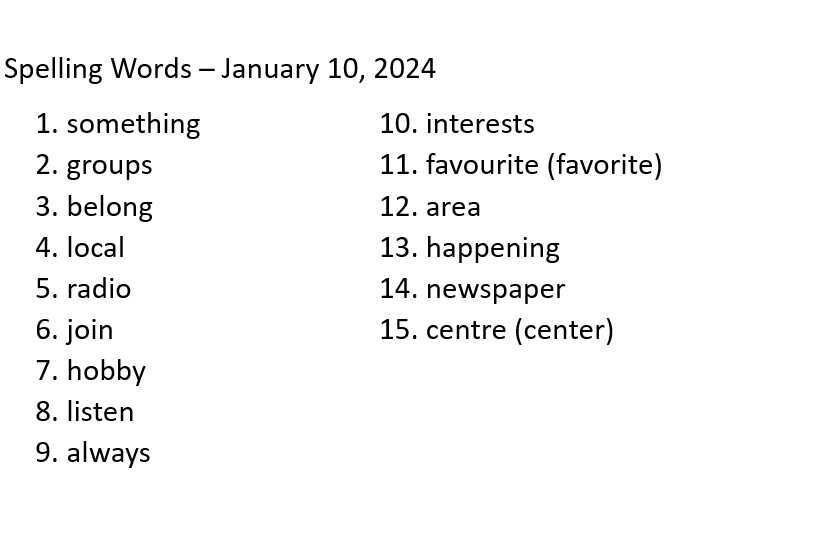 Spelling Jan 10,24