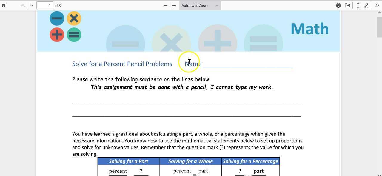 Solve for a Percent Pencil Problems