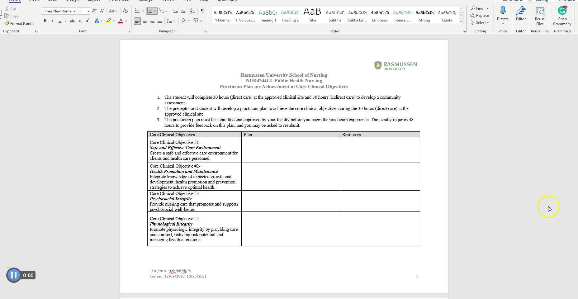 How to complete Practicum Plan 4244LL
