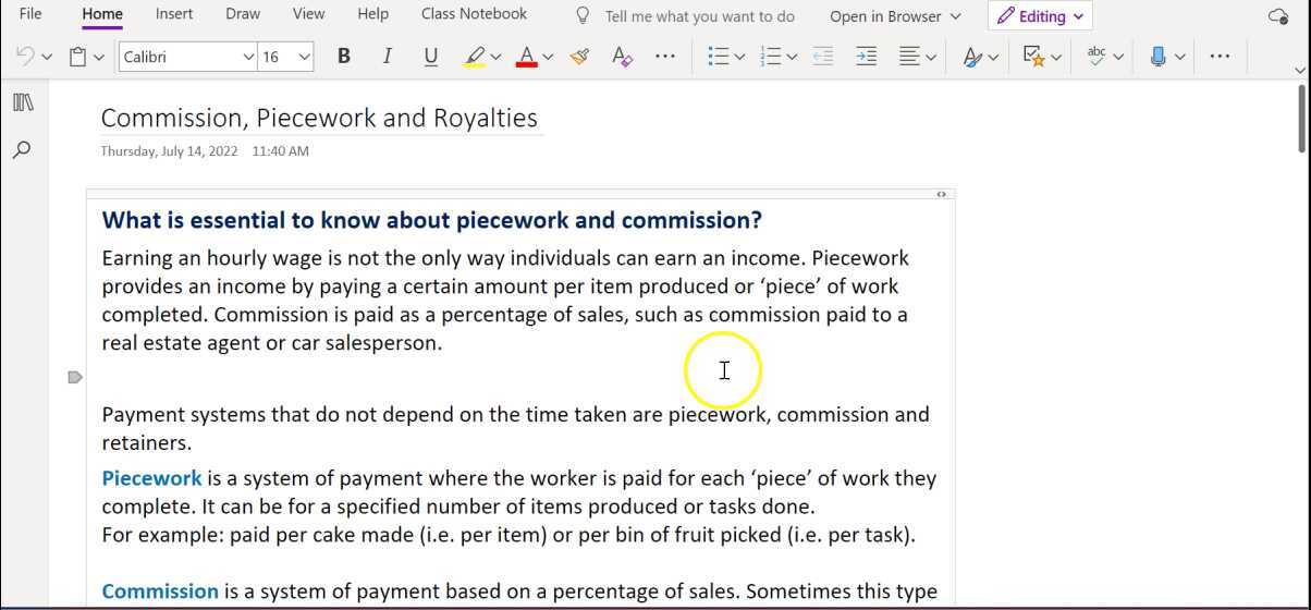 Commission, Piecework and Royalties