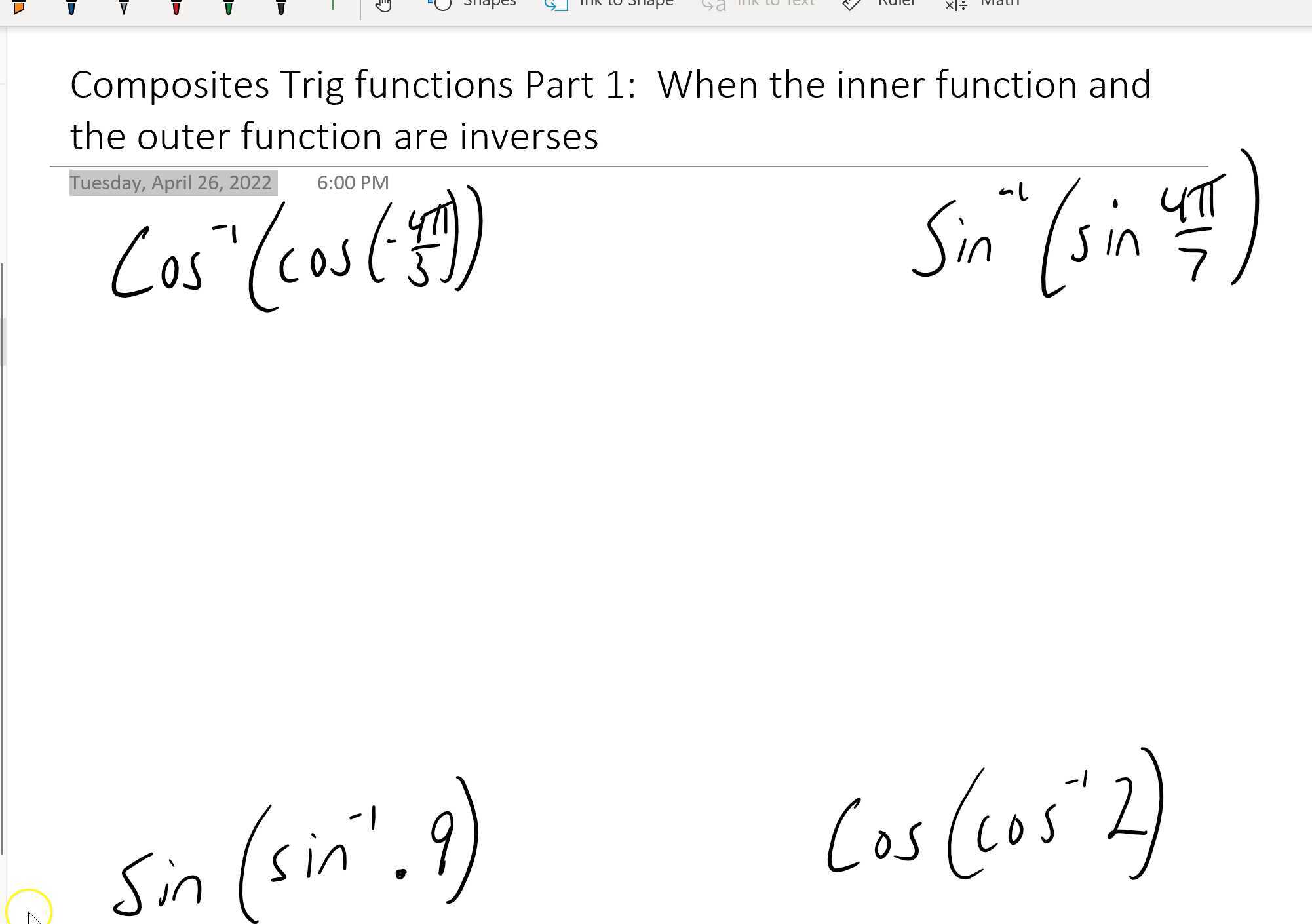 Precalc composite trig functions that are inverses