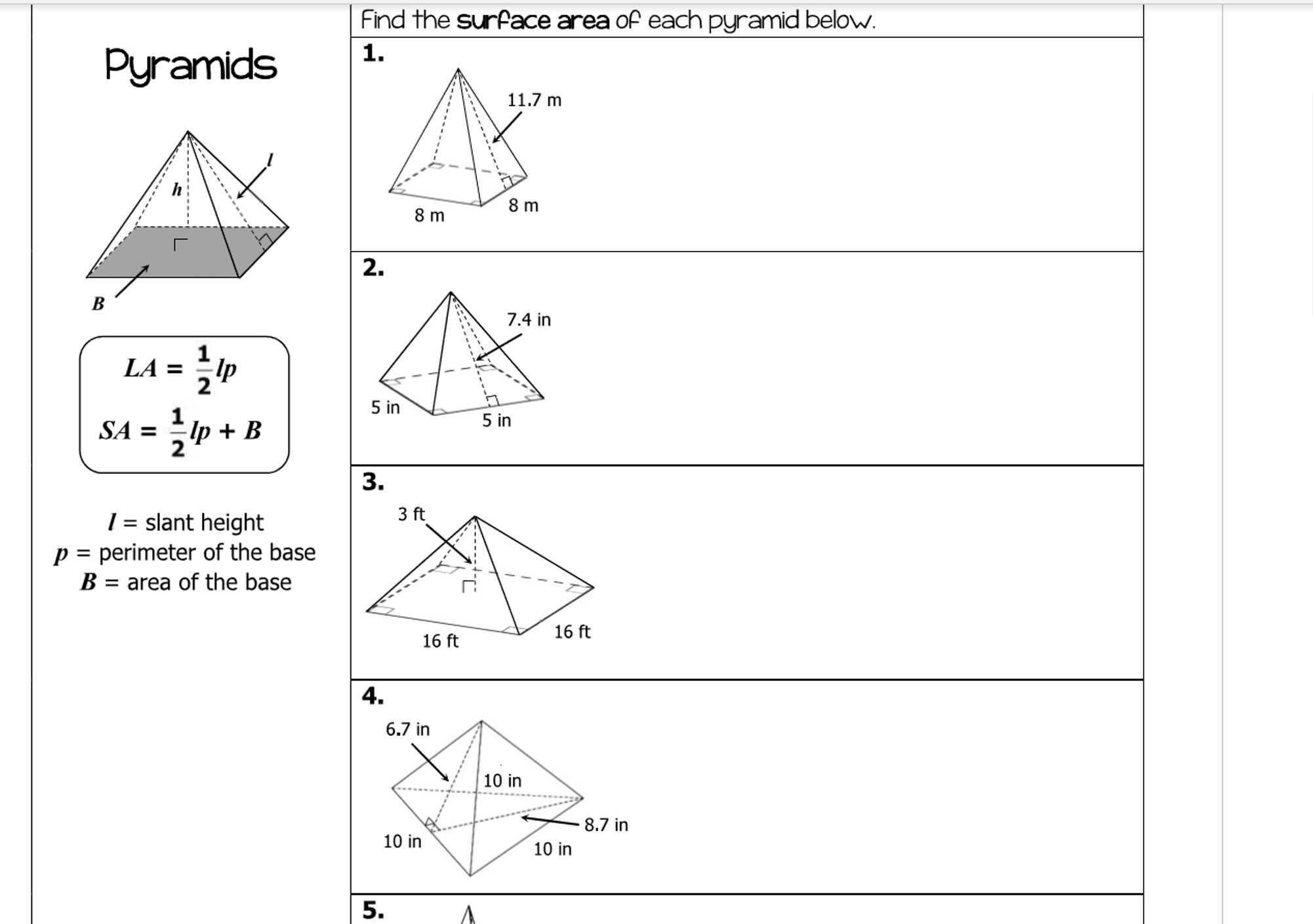 Geometry Area of Pyramids