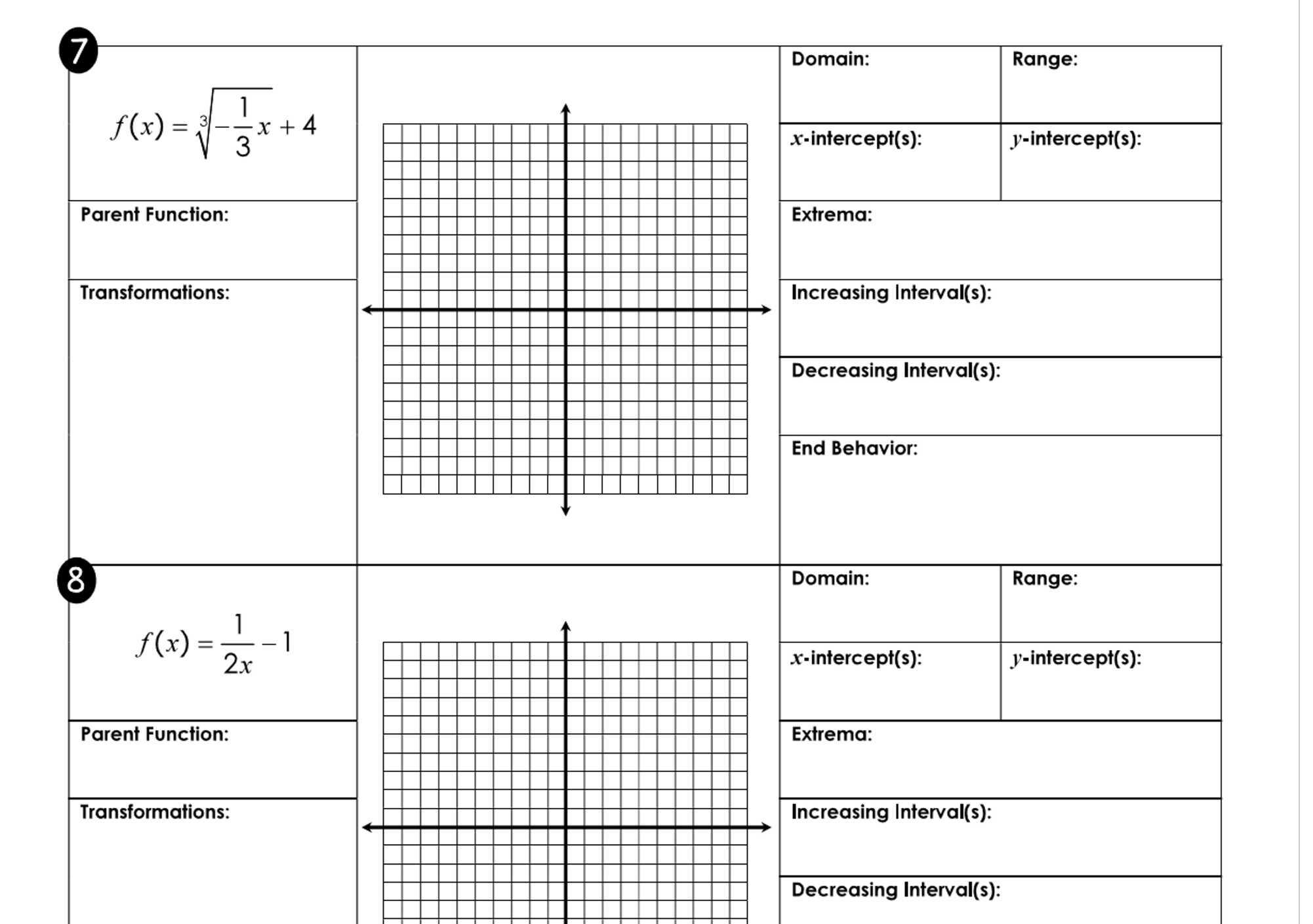 Graph Transformations Worksheet Graphing And Writing The Rul