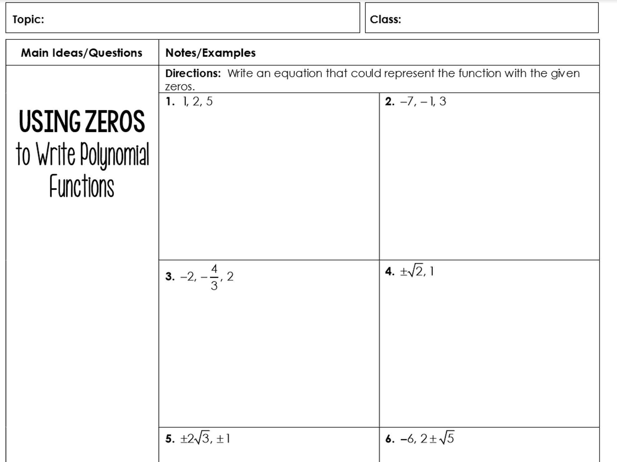 writing polynomial equations with a