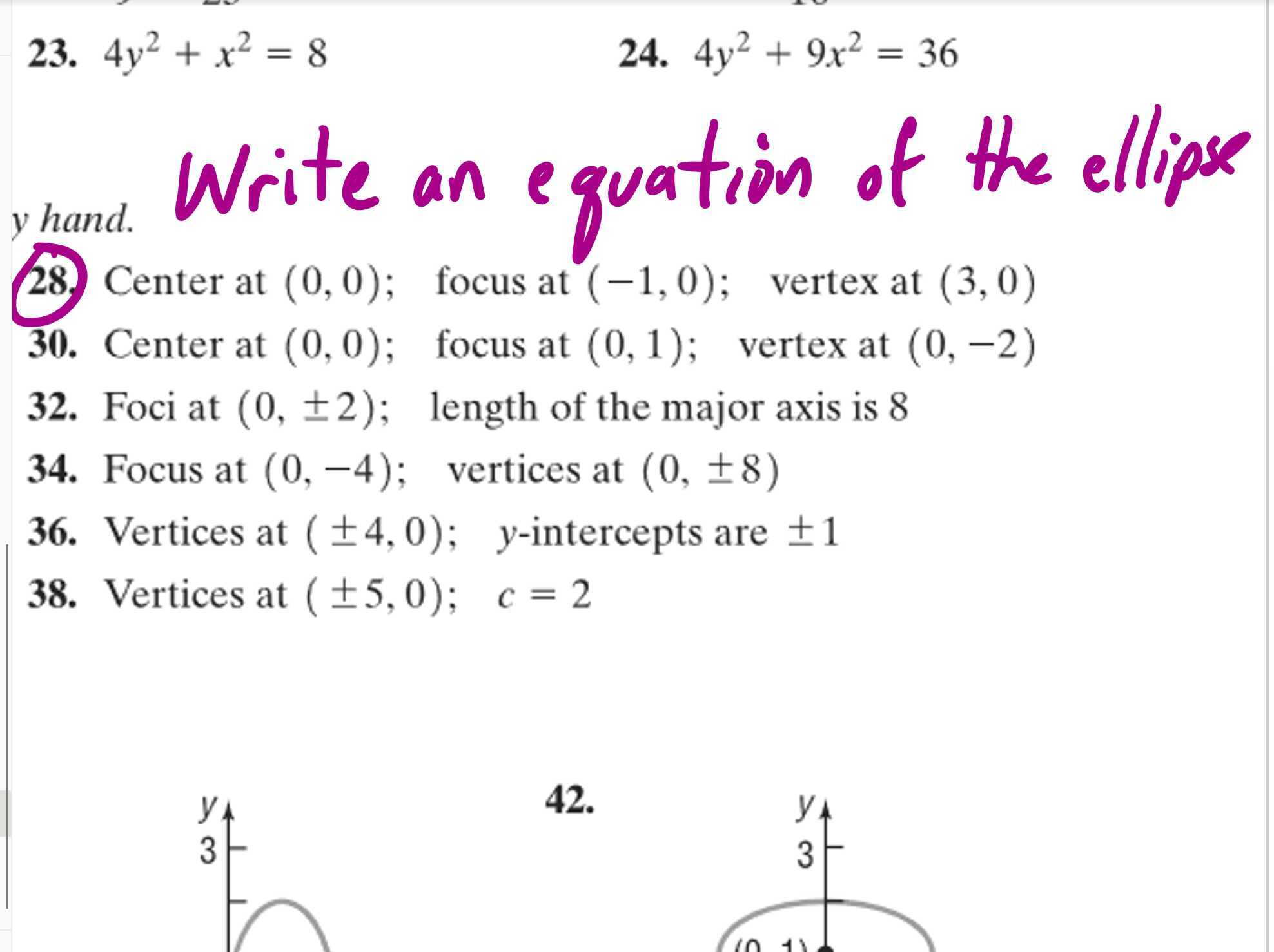 Equations of Ellipses given center, focus, axis
