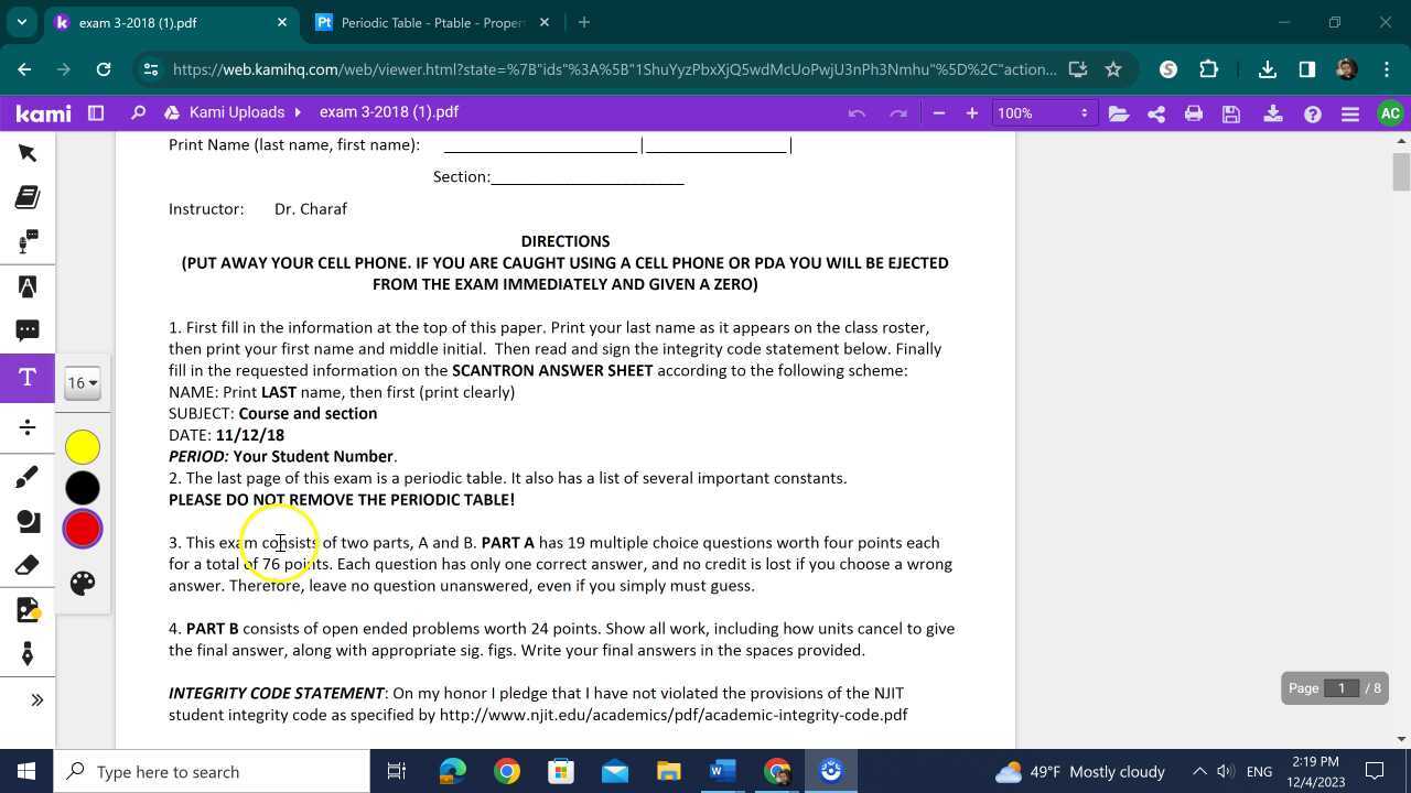 Chem Exam F2018 Explanations