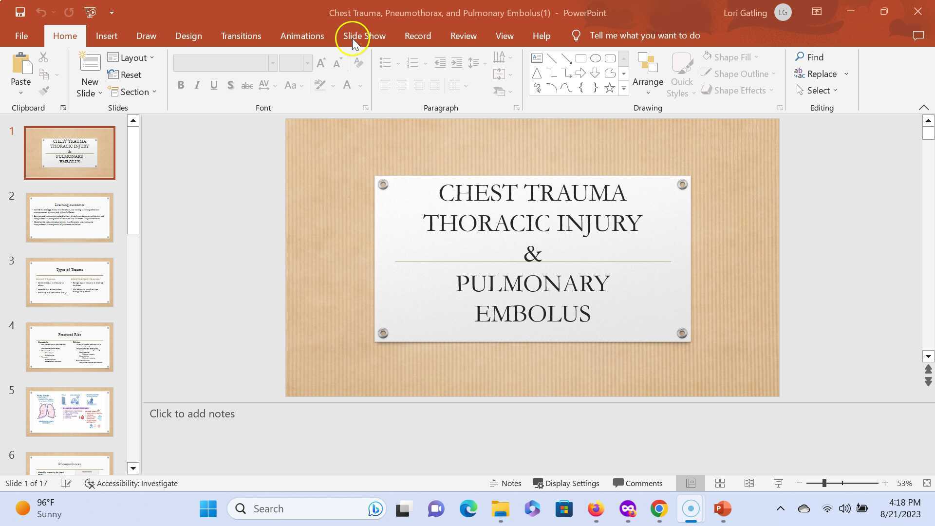 Chest Trauma, Thoracic Injury and PE