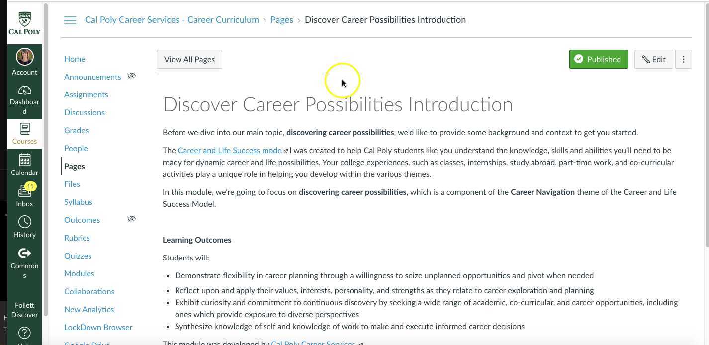 Canvas Discover Career Poss Module Overview