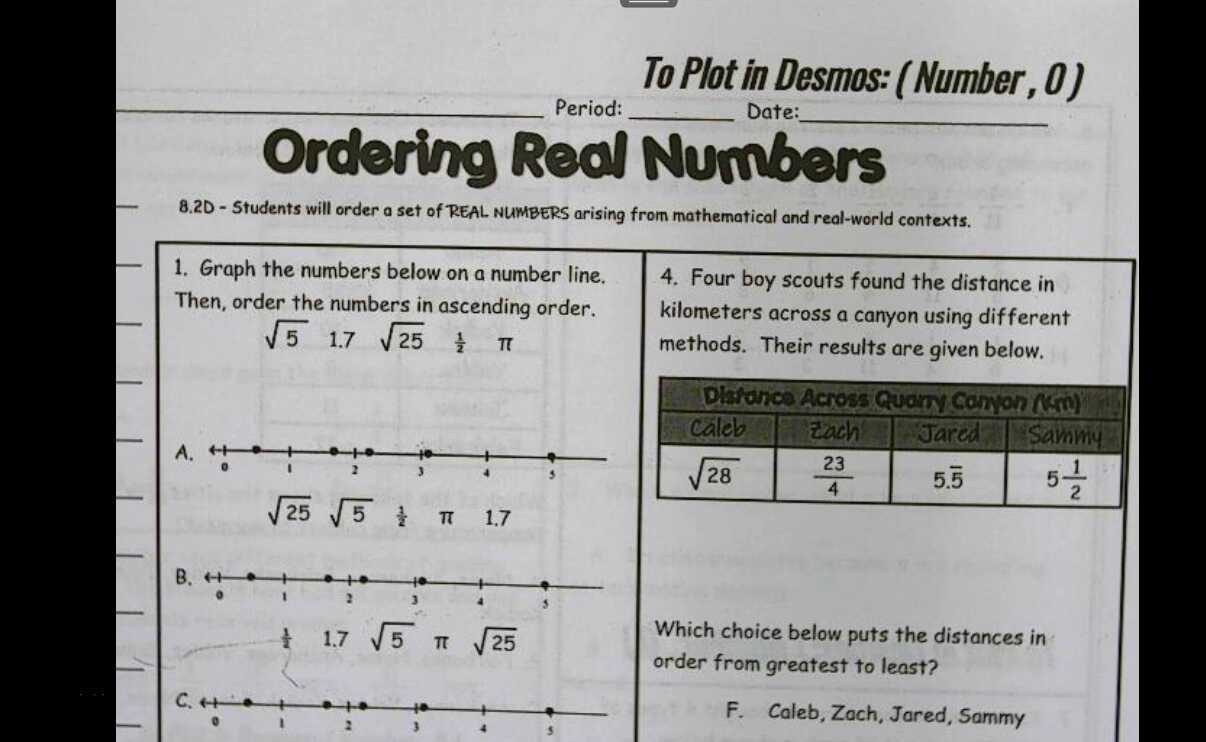 Ordering Real Numbers-Practice