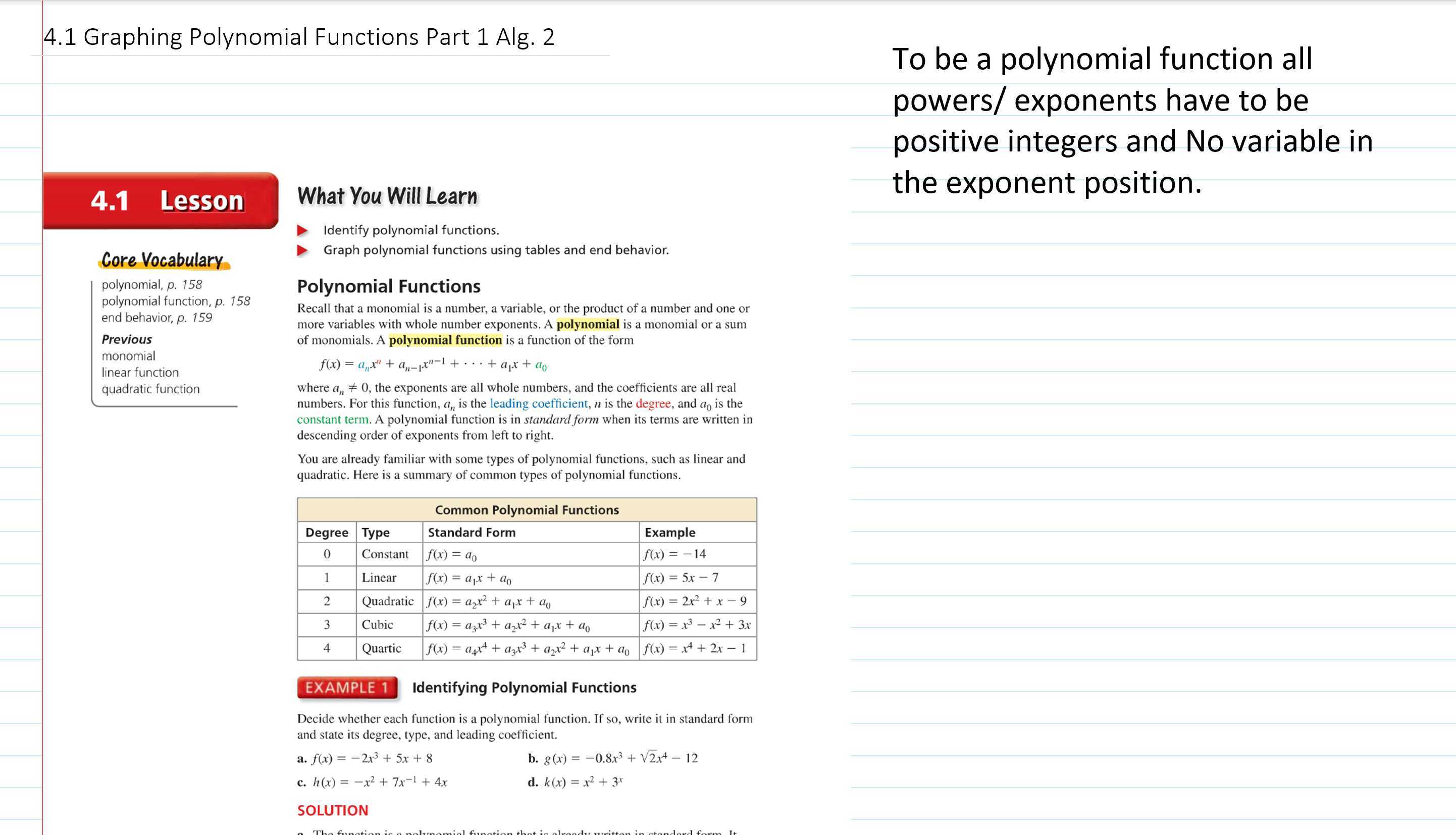 4.1 P1 Graphing Polynomial Functions Alg 2