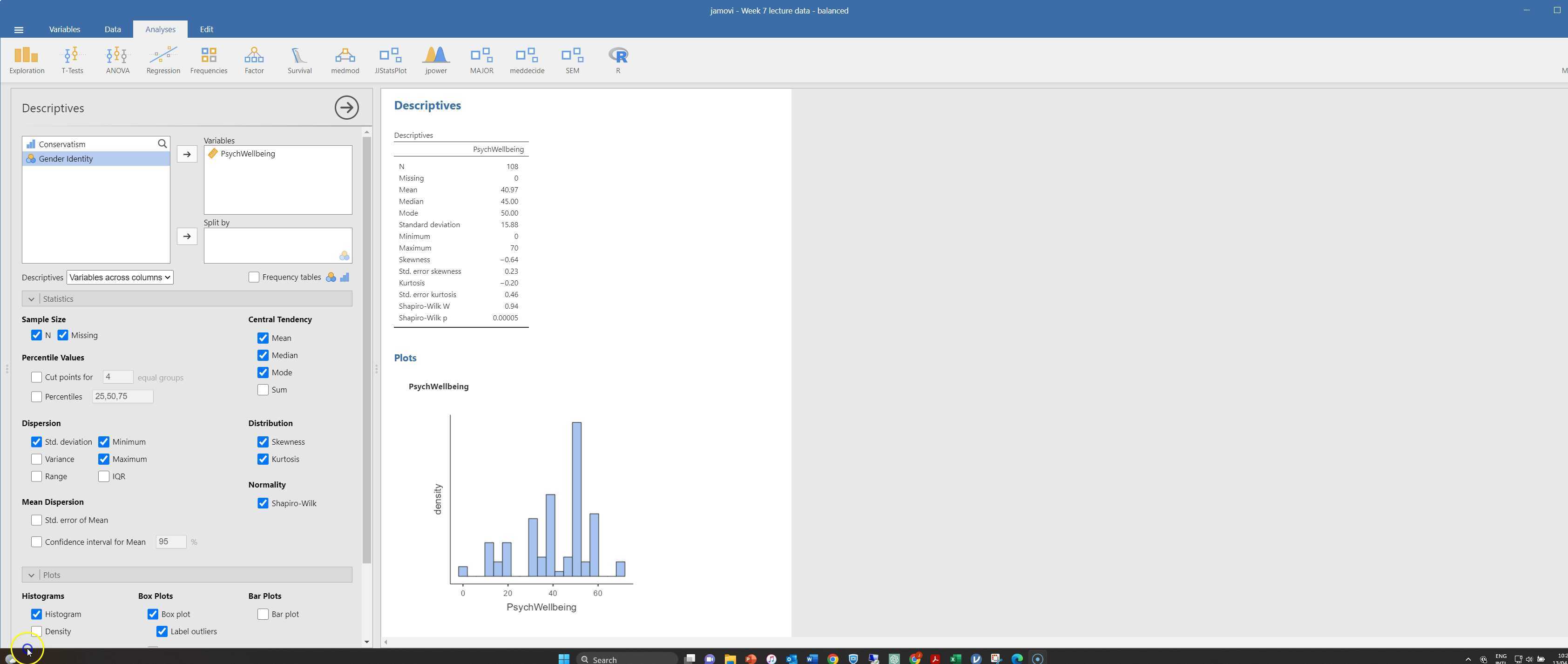 Data set up & univariate analysis (PSY202 Week 7)