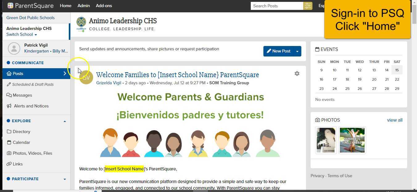 ParentSquare Welcome Family Post