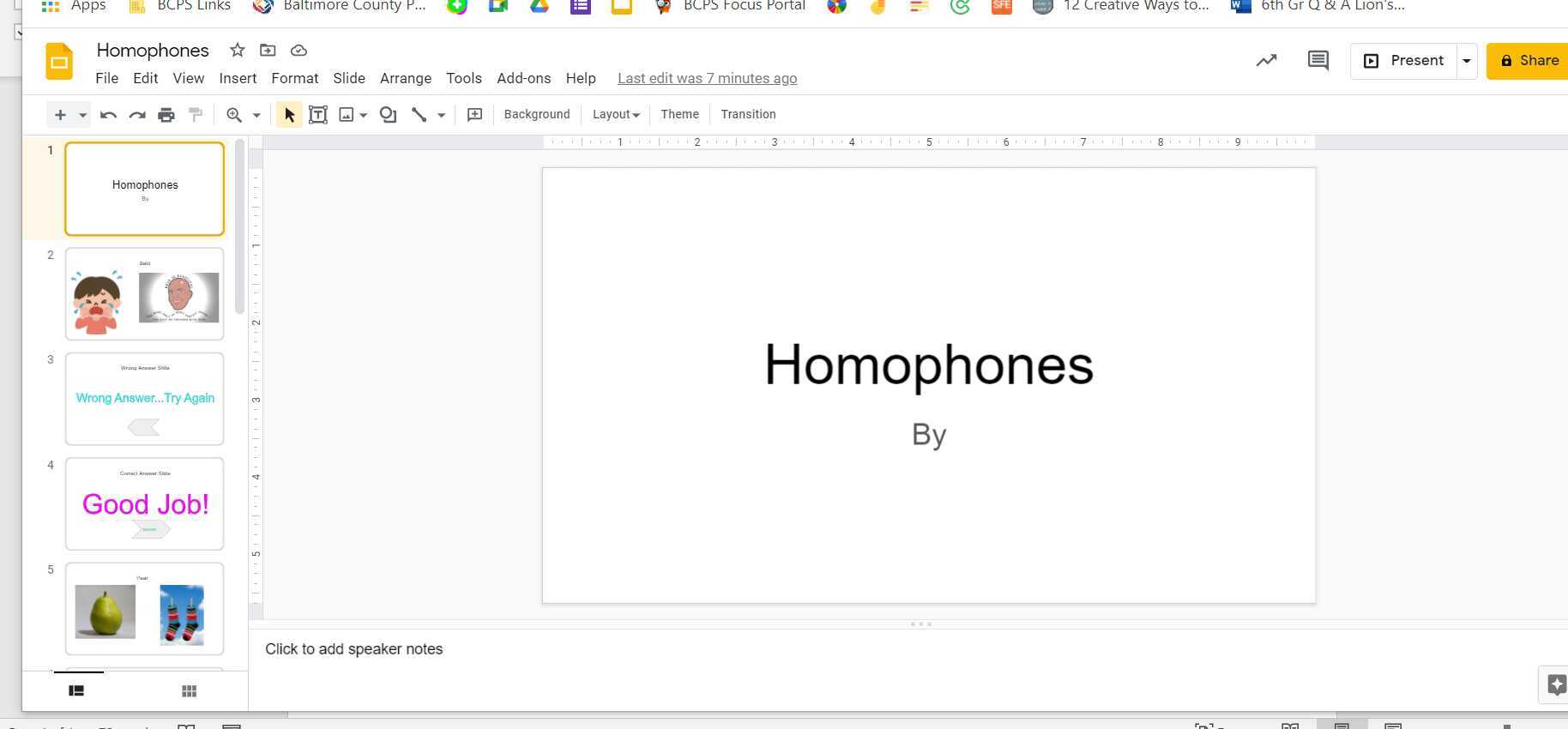 Homophones Google Slides