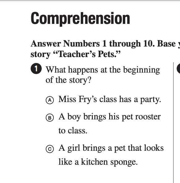 Journeys Grade 2 Lesson 5 "Teacher's Pets" Comprehension