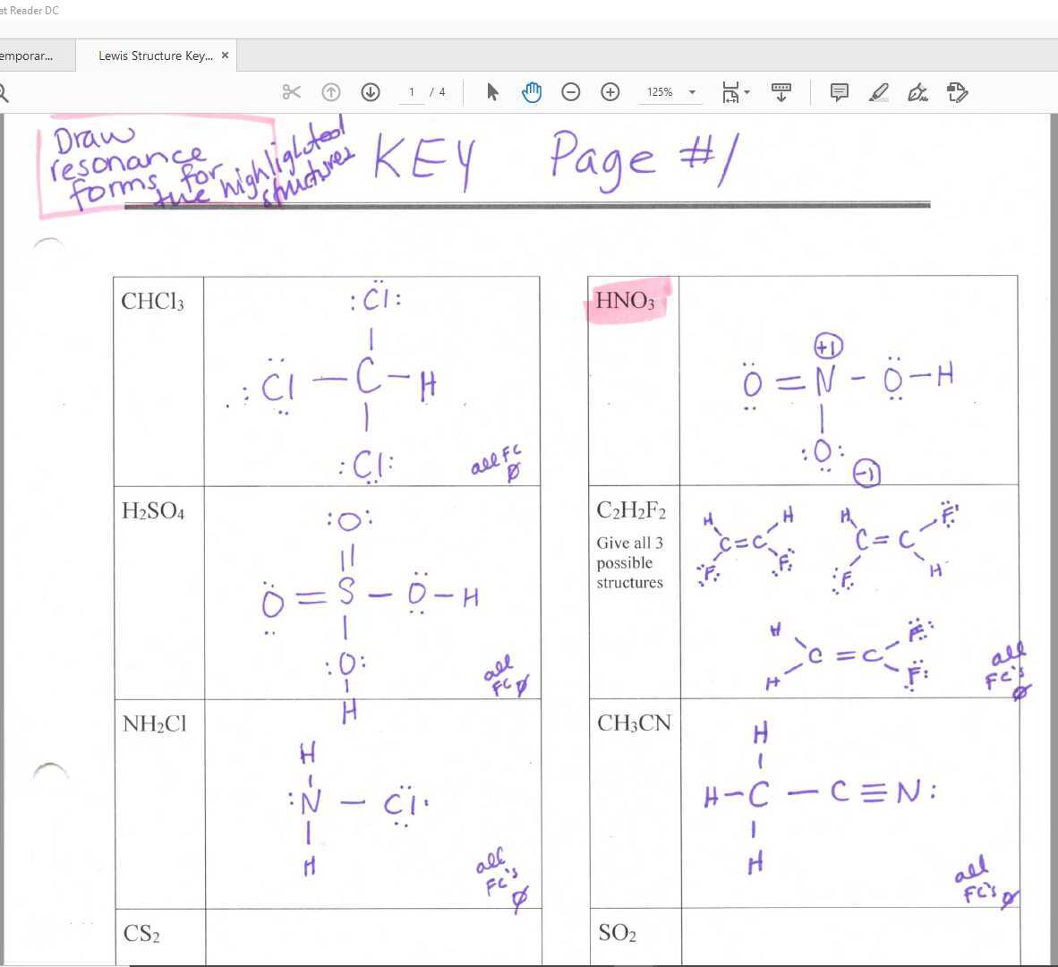 Lewis Structure WS KEY