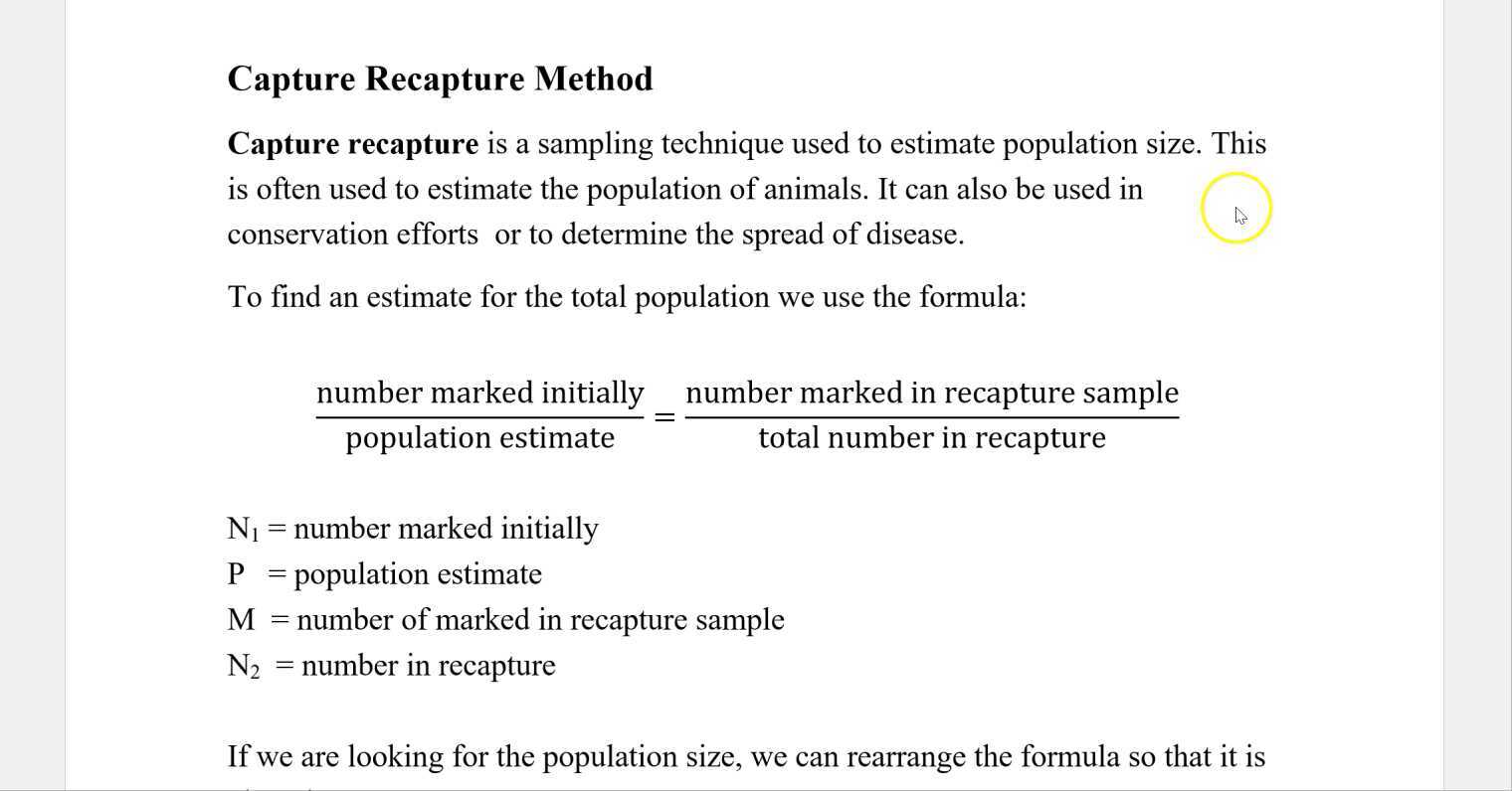 MATH 144 Capture Recapture Lecture Video