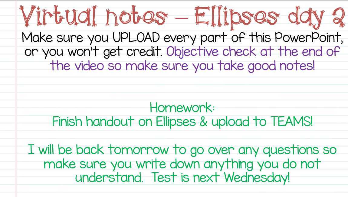 Algebra 2 - Ellipses notes day 2