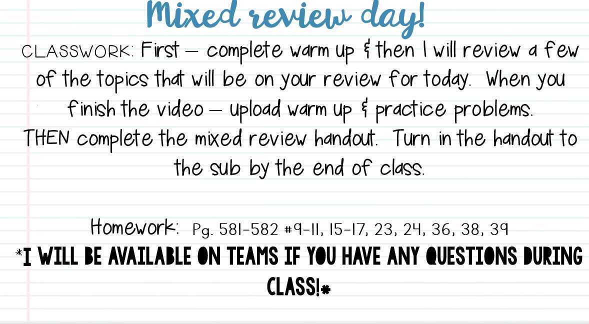 Alg 2 - mixed review day