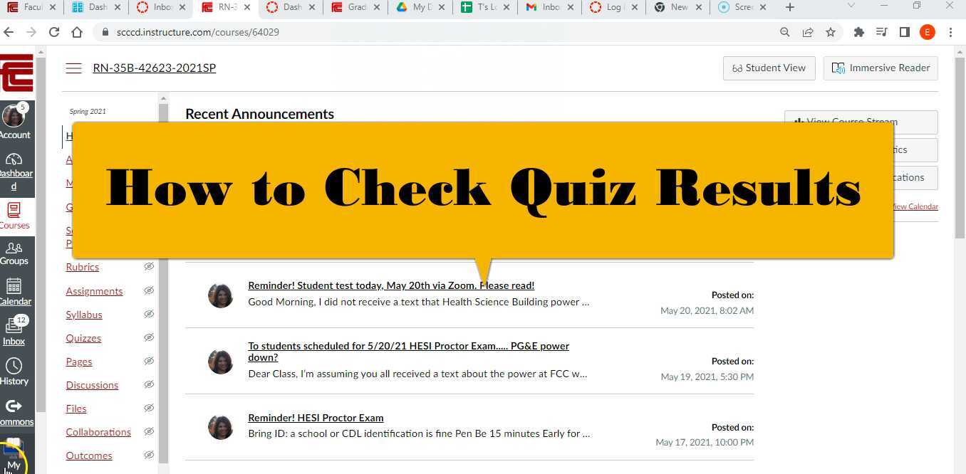 How to review Quiz Results