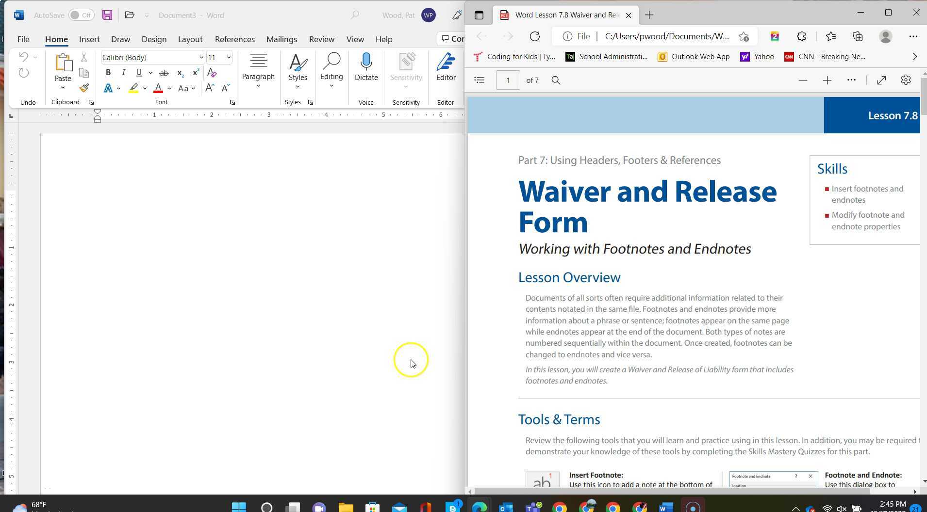 Word Lesson 7.8 Waiver and Release Form