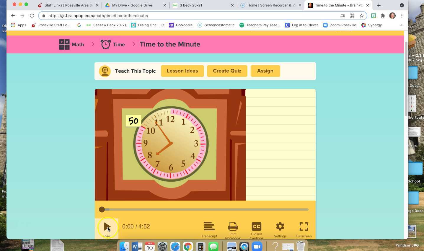 Time to 5 min and 1 min- Brain Pop Jr.