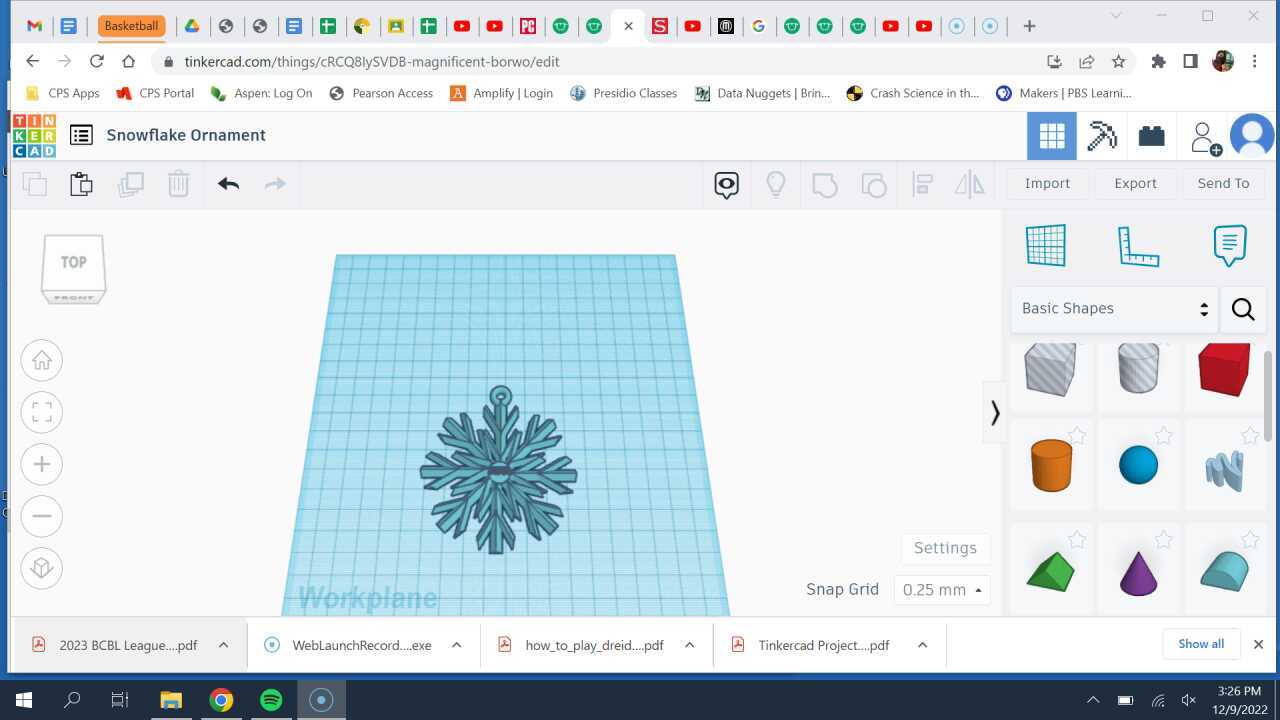 Tinkercad Snowflake Ornament