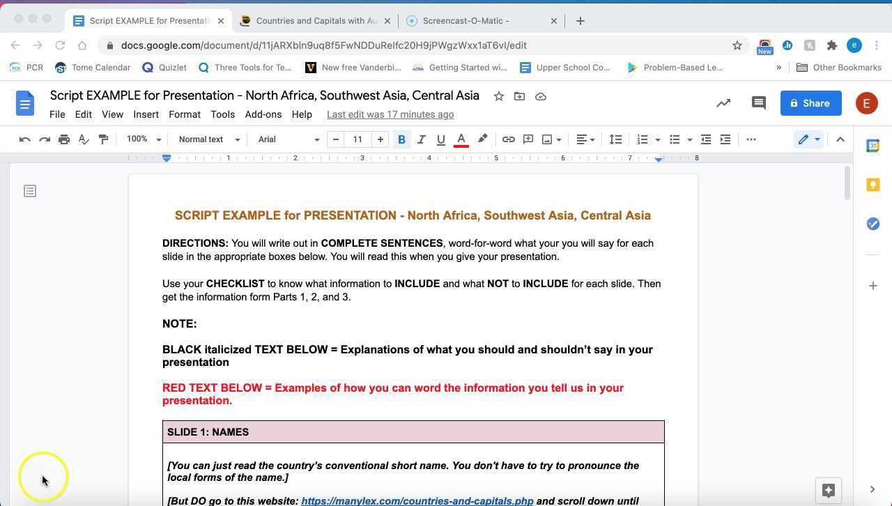 Script Example for Presentation
