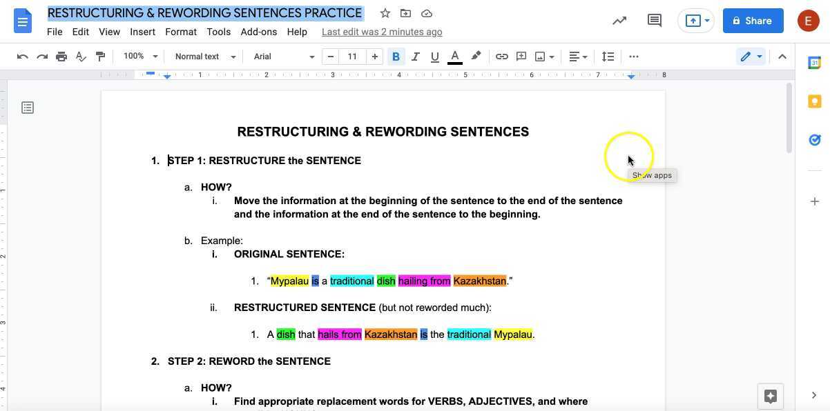 Restructuring & Rewording Sentences