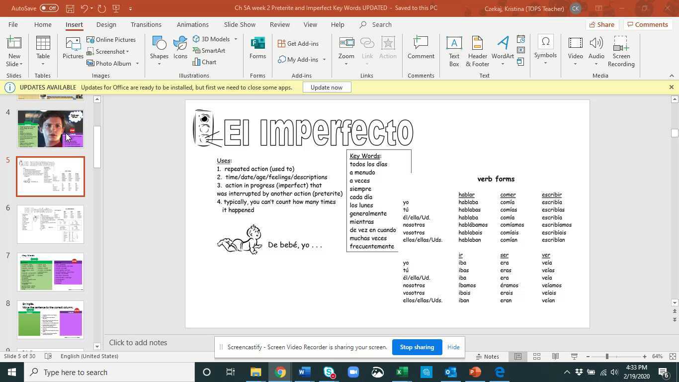 Ch 5A Preterite v Imperfect - uses, key words, examples