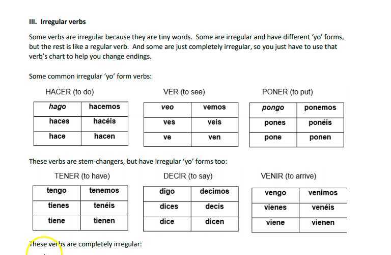 Ch 1A Day 5 irregular verbs