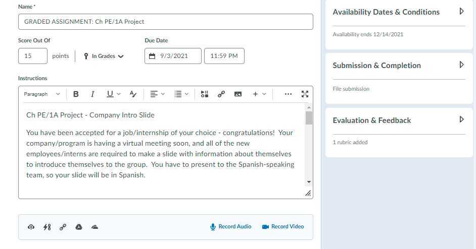 CH PE/1A Project Help Video