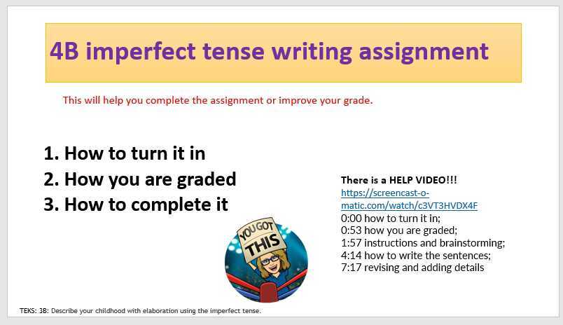 4B imperfect tense writing assignment walkthrough