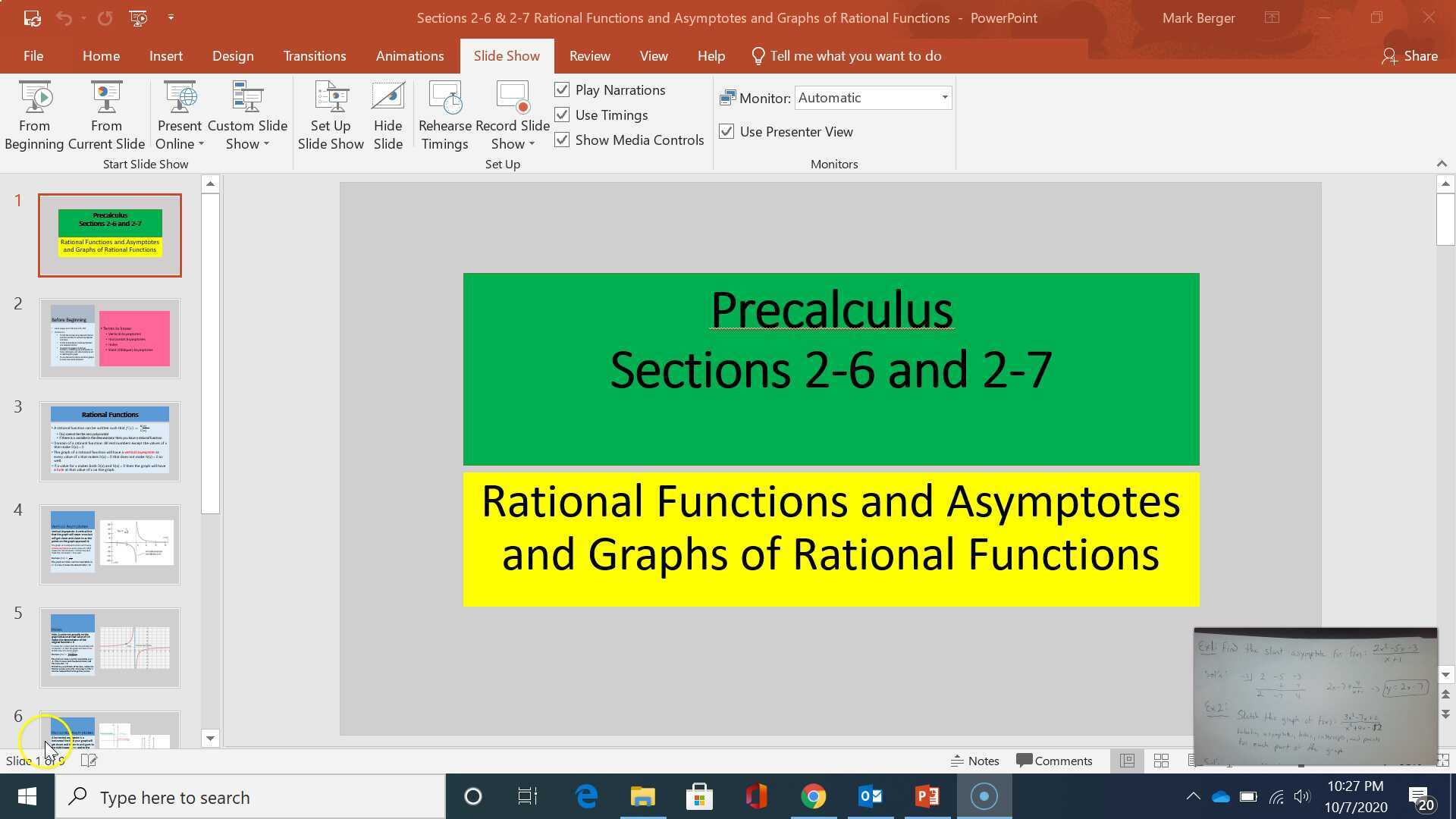 Sections 2-6 and 2-7 Rational Functions and Asymptotes and Graphs of ...
