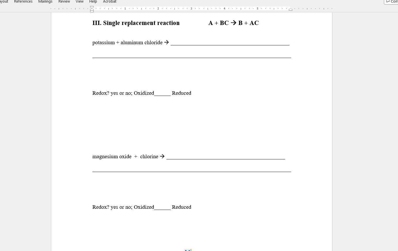 Single Replacement 2 Examples