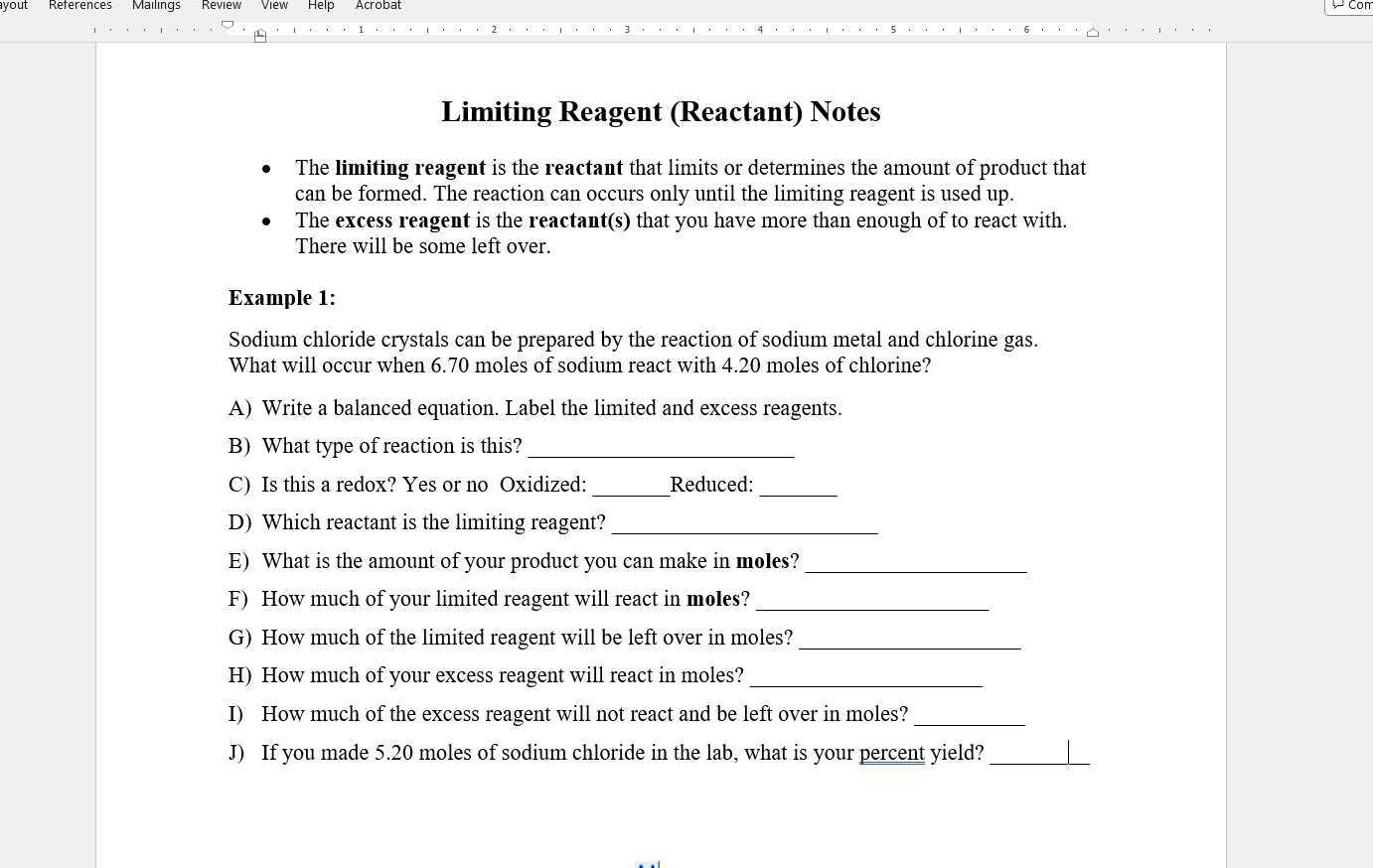 Limited Reagent Example 1