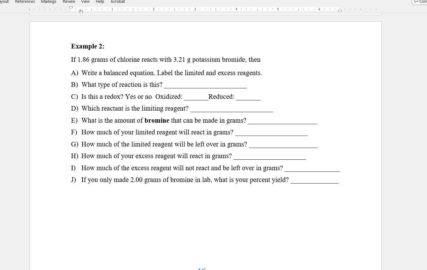 Limited Reagent Example 2 Video