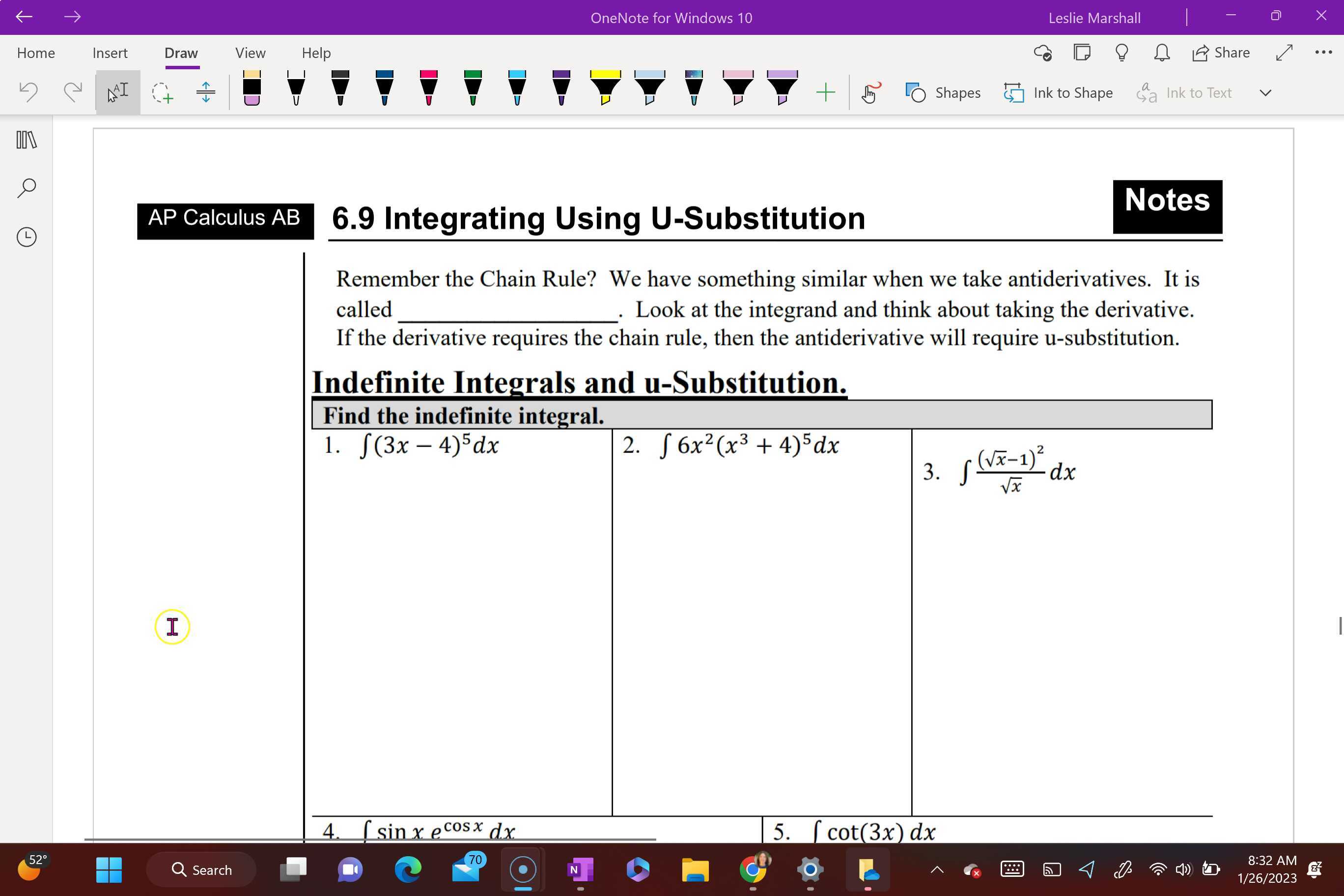 6.9 (U-Sub with Indefinite Integrals)