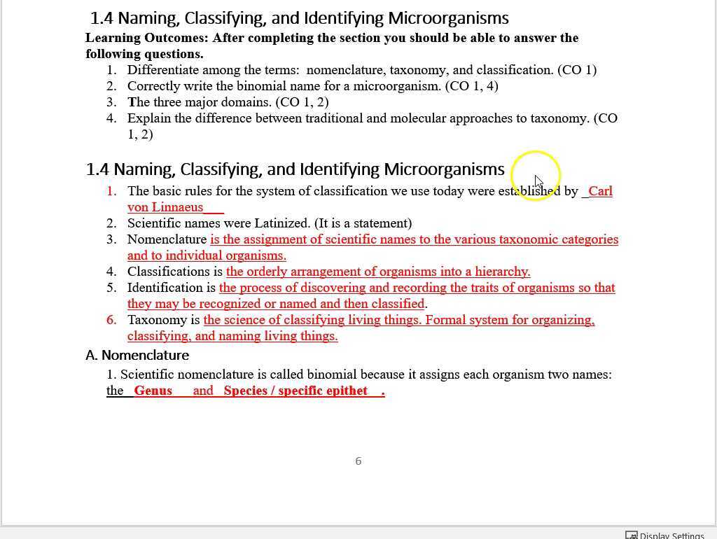 Chapter 1 Part I Reading Guide: 1.4 Naming and Classifying Organisms