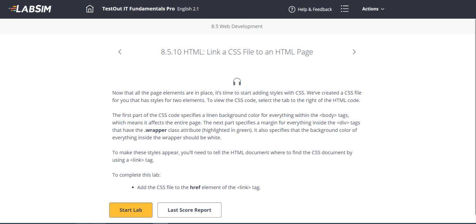 ITF Lab 08.05.10 HTML: Link a CSS File to an HTML Page
