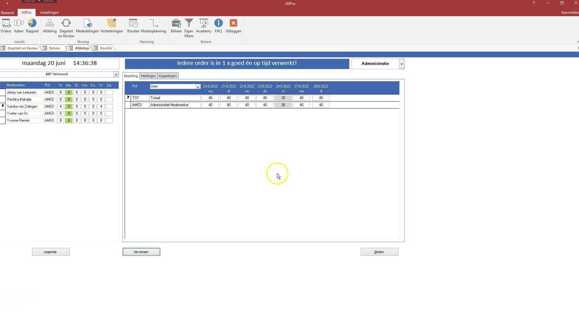 Hoe pas ik het Rooster aan in ALLPRO?