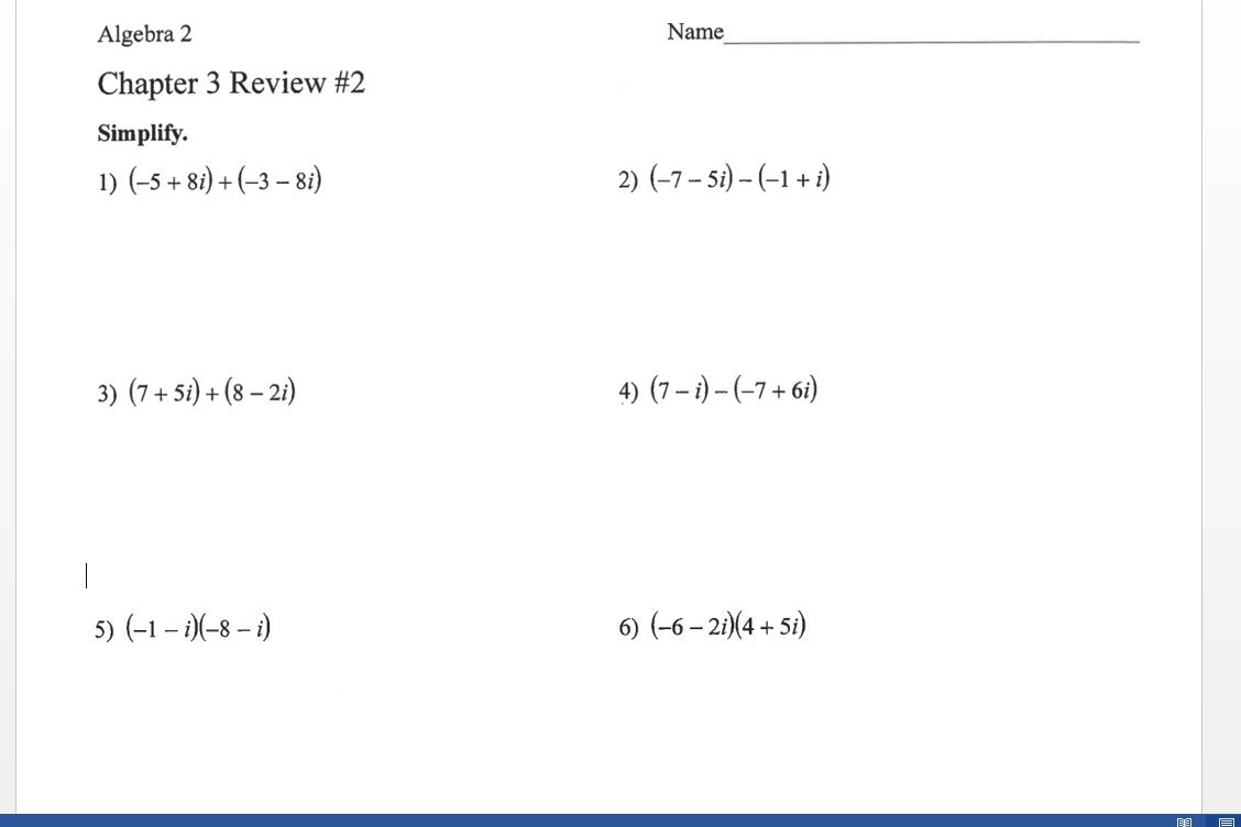 Alg2 Ch3 Rev#2 Prob #1-8