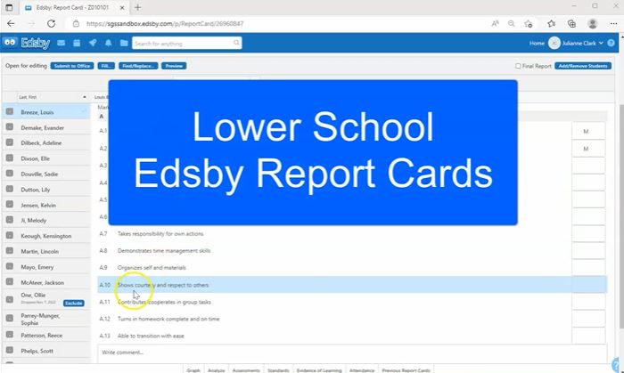 Lower School Edsby Report Card Lower School Edsby Report Card