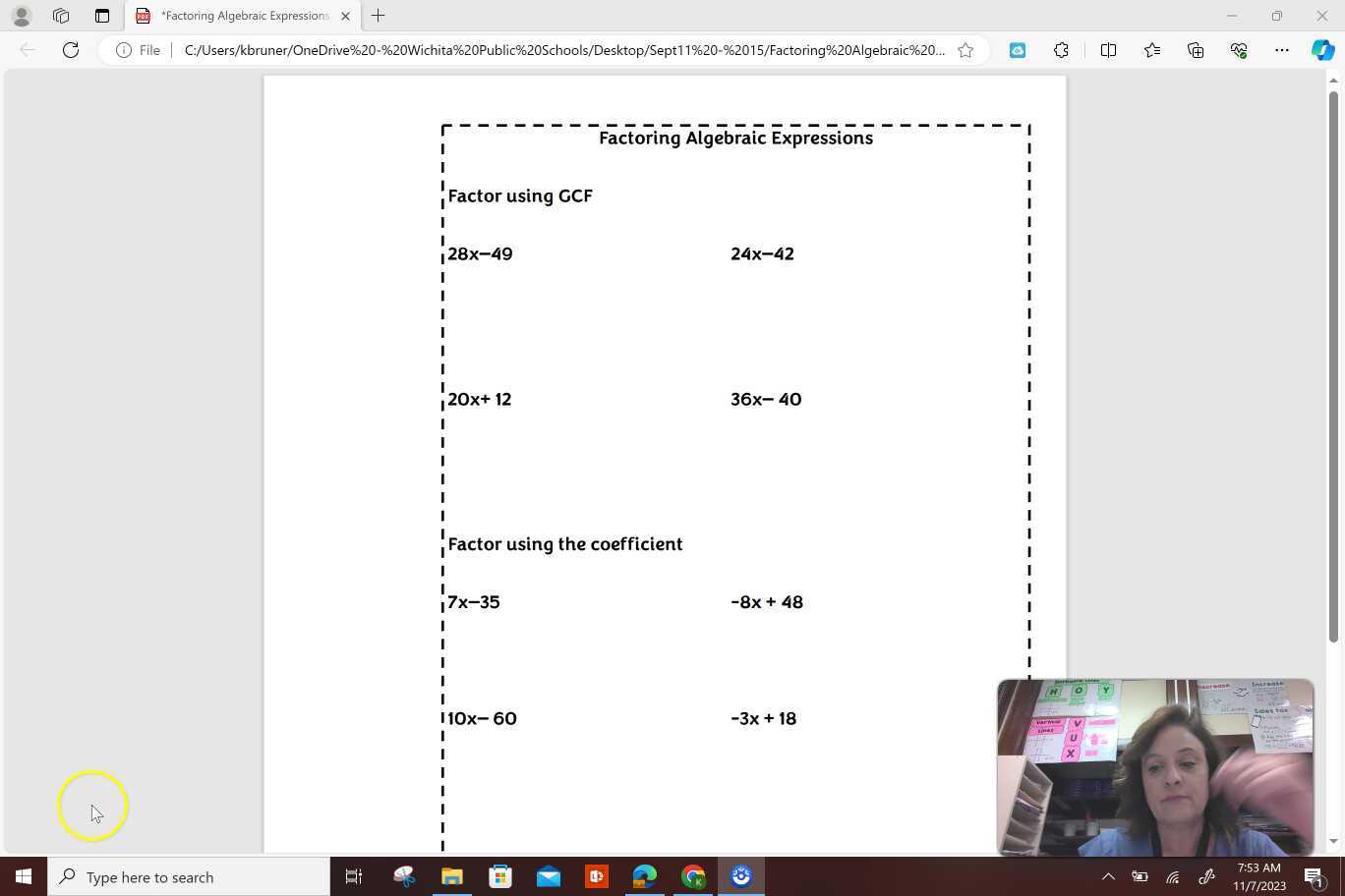 Factoring Algebraic Expressions