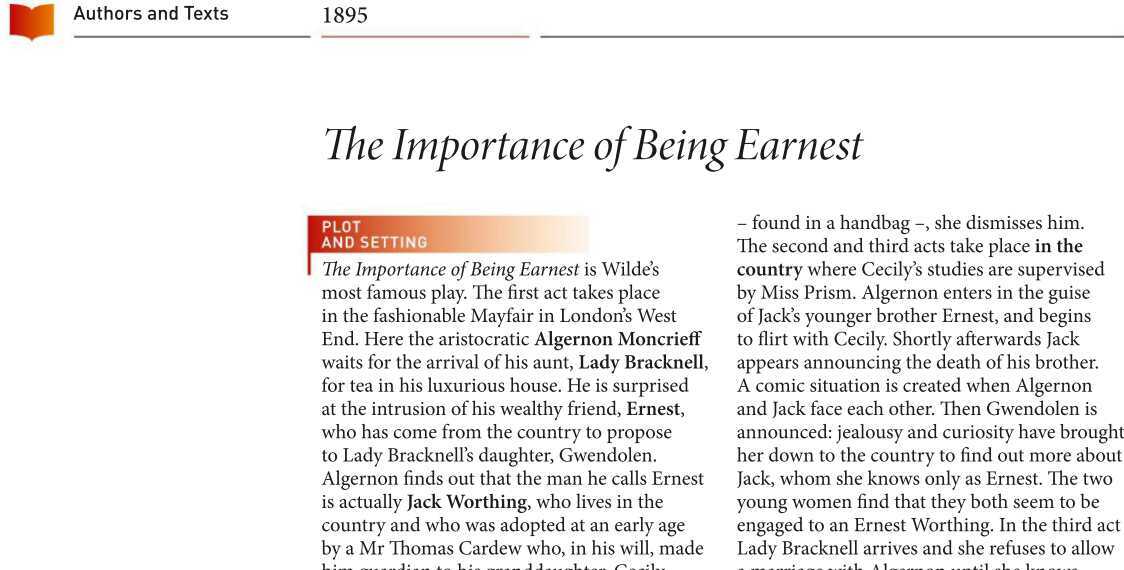 Introduction to The Importance of Being Earnest (text 85, text 71 Text ...