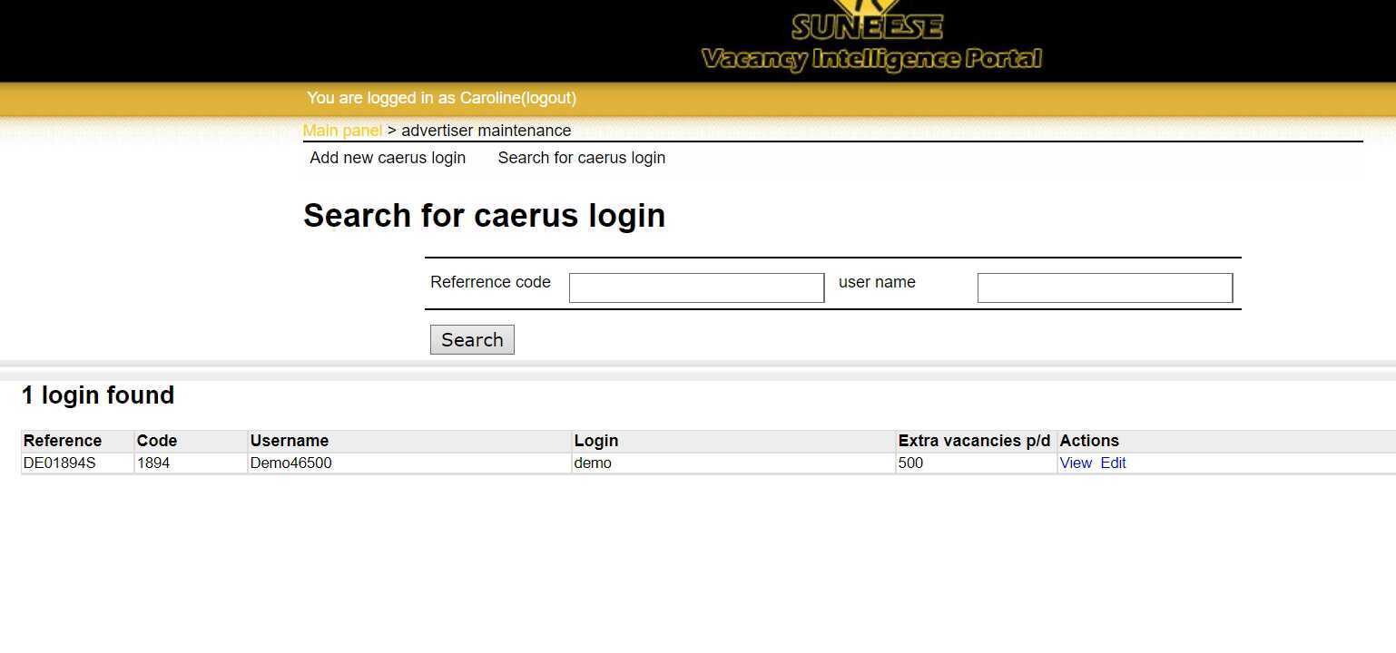 Staff Portal Caerus login