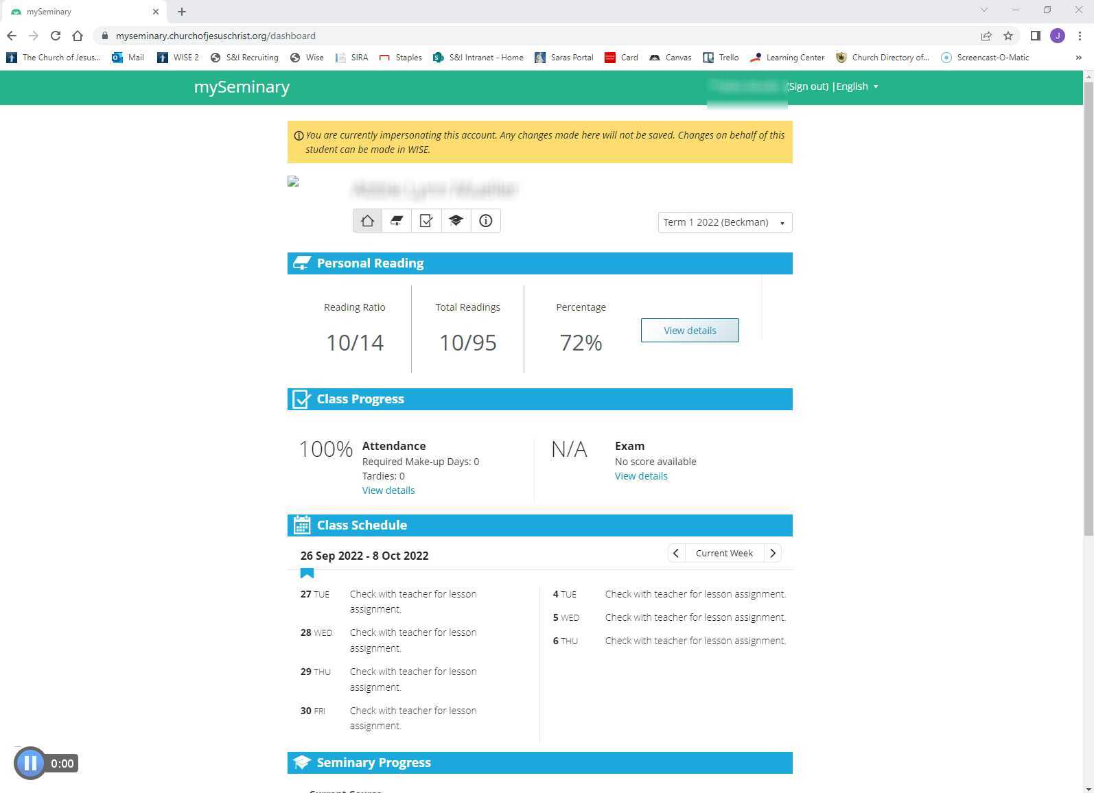 How to mark reading on Myseminary