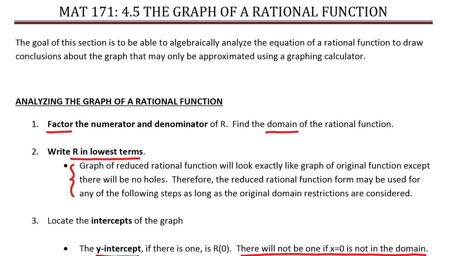 MAT 171: 4.5 The Graph of a Rational Function - Part 1
