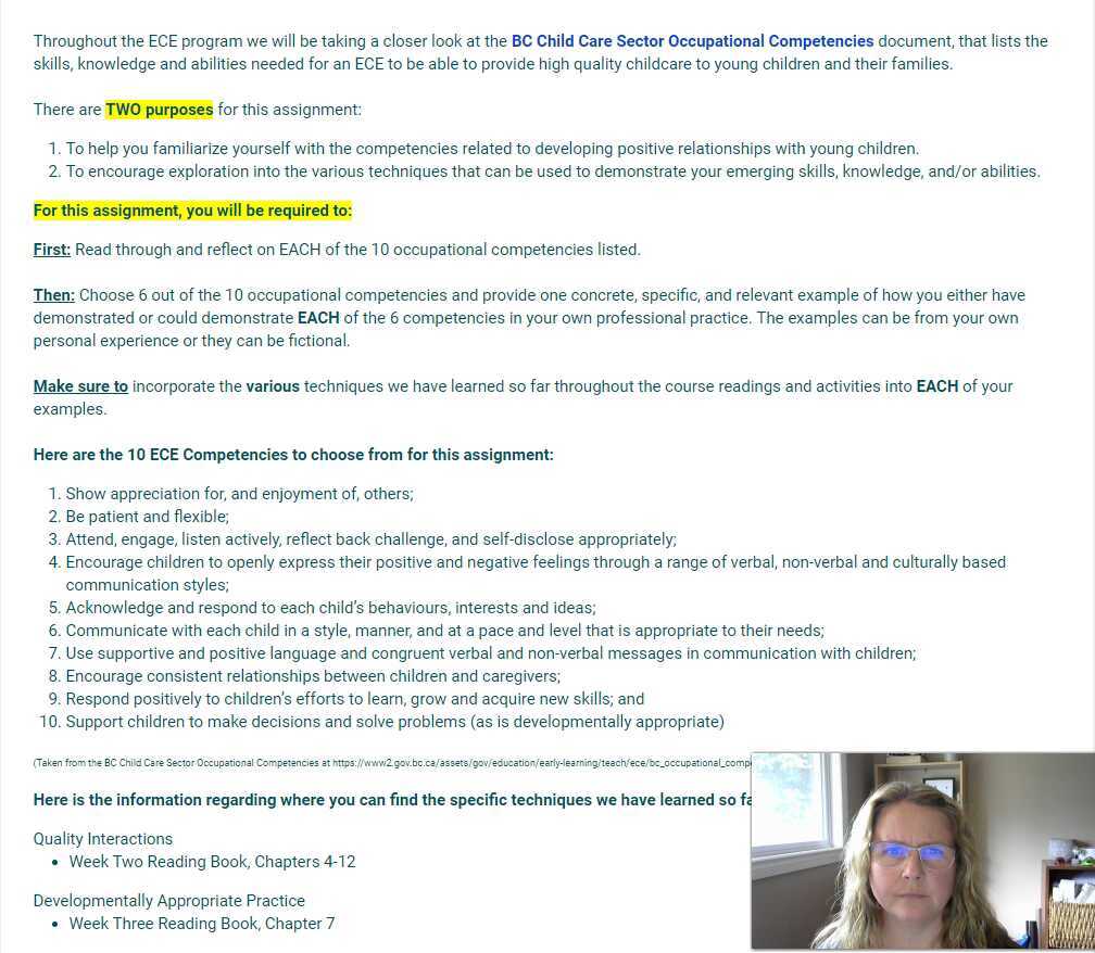 ECED 105 Competency Checklist Assignment