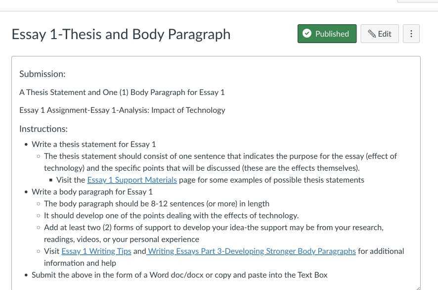 Essay 1 Thesis and Body Paragraph